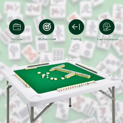 Costway 88cm Folding Mahjong Table Portable Mahjong Table PVC Desktop ...