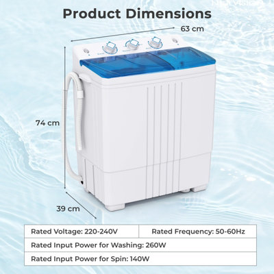 COSTWAY 8KG Washing Machine Twin Tub 5KG Washer & 3KG Spinner Combo w ...