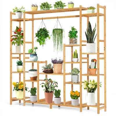 Costway 9-Tier Bamboo Plant Holder Stand Plant Shelf Storage Organizer ...