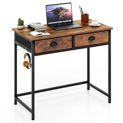 COSTWAY 90 x 45 cm Computer Desk Home Office Desk with 2 Fabric Drawers