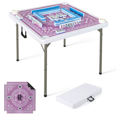 COSTWAY 90CM Folding Mahjong Table 4 Player Game Card Table w/Cup ...