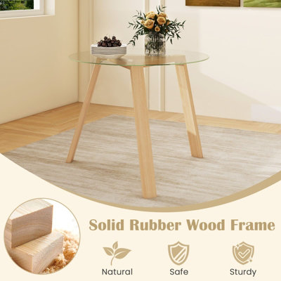 COSTWAY 90cm Round Kitchen Table Tempered Glass Dining Table for 4-Natural