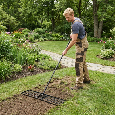 COSTWAY 91 x 25 cm Lawn Leveling Rake Metal Lawn Leveler Tool for ...