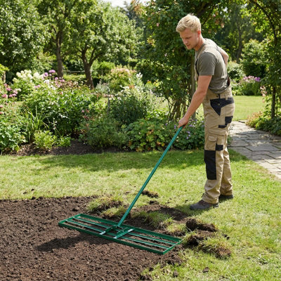 COSTWAY 91 x 25 cm Lawn Leveling Rake Metal Lawn Leveler Tool for ...