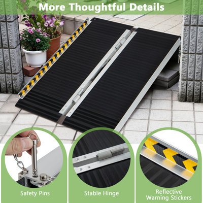 Costway 91 x 74cm Portable Aluminum Wheelchair Ramp Folding Threshold Ramp w Non slip Surface