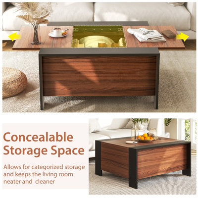 Costway 92 x 92cm Coffee Table w/ Sliding Top Square Center Table ...