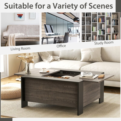 Costway 92 x 92cm Coffee Table w Sliding Top Square Center Table Extendable Cocktail Tea Table