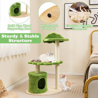 Costway 97cm Tall Cat Tree Wooden Cat Climbing Stand 3-Layer Cat ...