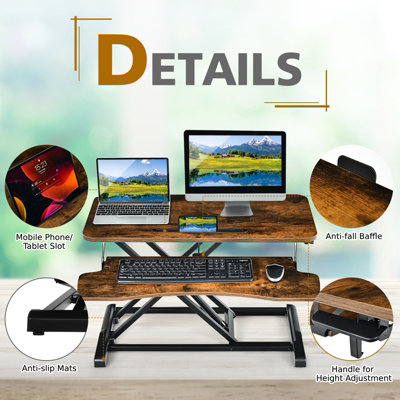 Costway Adjustable Standing Desk Converter Sit to Stand Desk Raiser ...