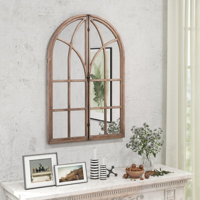 Costway Arched Window Pane Mirror Farmhouse Wall Mounted Decorative ...