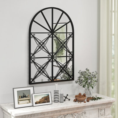 Costway Arched Window Pane Mirror Metal Frame Hanging Decorative Mirror
