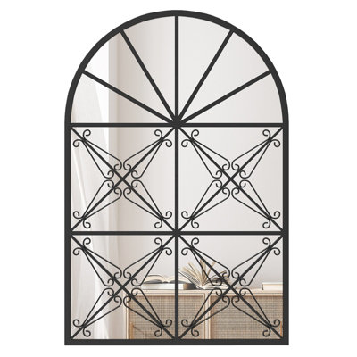 Costway Arched Window Pane Mirror Metal Frame Hanging Decorative Mirror