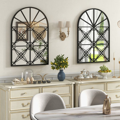 Costway Arched Window Pane Mirror Metal Frame Hanging Decorative Mirror
