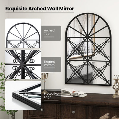 Costway Arched Window Pane Mirror Metal Frame Hanging Decorative Mirror