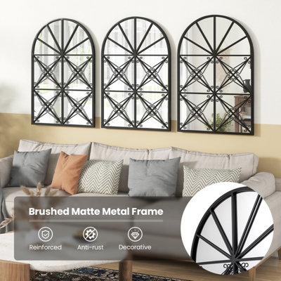 Costway Arched Window Pane Mirror Metal Frame Hanging Decorative Mirror