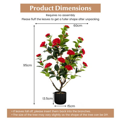 Costway Artificial Camellia Tree Faux Flower Plant Artificial Tree in Cement Pot Greenery Potted ...