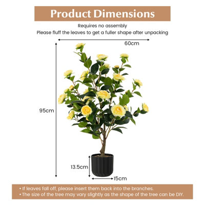 Costway Artificial Camellia Tree Faux Flower Plant Artificial Tree in Cement Pot Greenery Potted ...