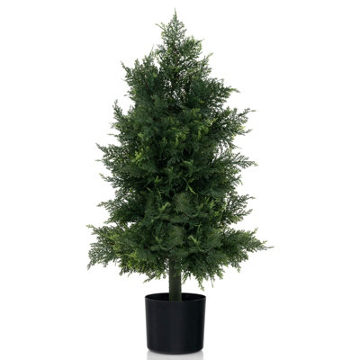 Costway Artificial Cedar Topiary Tree Indoor Fake Pine Tree w/ Plastic ...