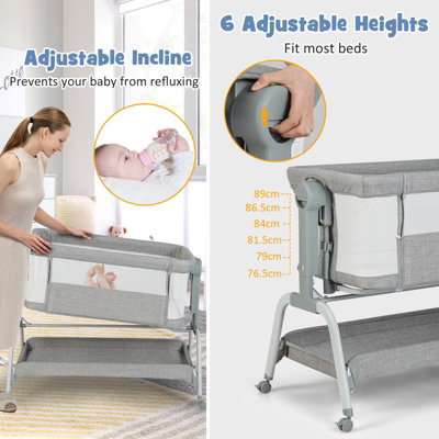 Costway Baby Bedside Crib Newborn Infant Sleeper Bassinet Cot Bed w/ 6 ...