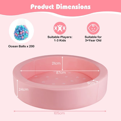 COSTWAY Baby Foam Ball Pit with Ocean Balls Soft Round Kids Ball Pool-Pink