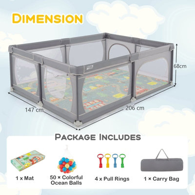 COSTWAY Baby Playpen 205 cm x 146 cm Baby Activity Center w/ Mat-Dark Grey