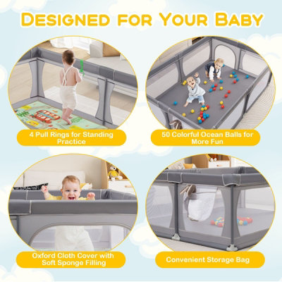 COSTWAY Baby Playpen 205 cm x 146 cm Baby Activity Center w/ Mat-Dark Grey