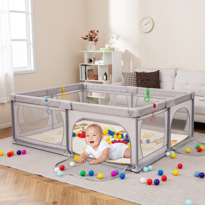 Costway Baby Playpen 206 x 147cm Extra Large Baby Playard w/ Mesh Walls ...