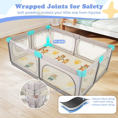 Costway Baby Playpen 206 x 147cm Extra Large Baby Playard w/ Mesh Walls ...