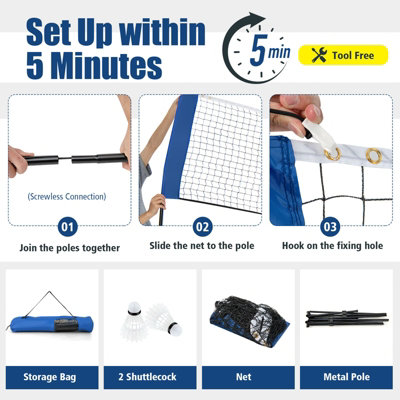 COSTWAY Badminton Racket Set Backyard Adjustable Badminton Net Set-Black