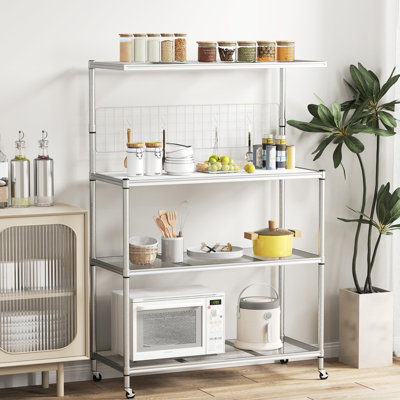 COSTWAY Bakers Rack on Wheels 4-Tier Metal Microwave Stand Kitchen ...