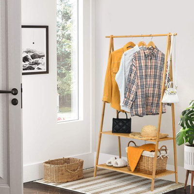 Costway Bamboo Garment Rack Freestanding Clothes Rail Stand 2 Storage ...