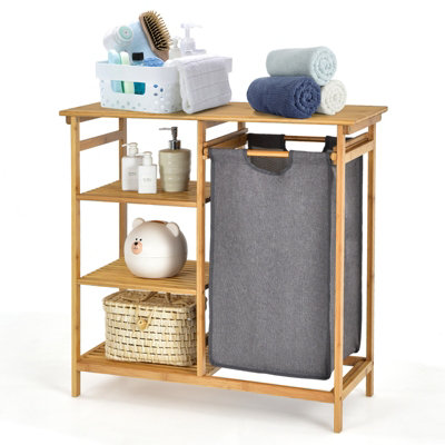 Costway Bamboo Laundry Hamper Stand 3-tier Laundry Organizer with ...