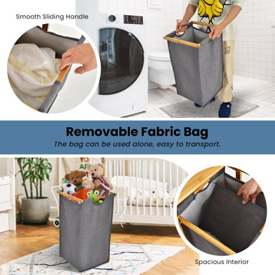 Costway Bamboo Laundry Hamper Stand 3-tier Laundry Organizer with ...