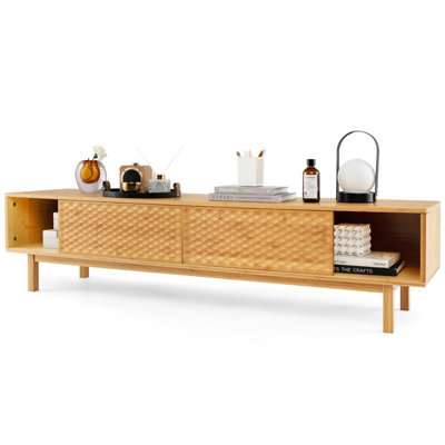 Costway Bamboo TV Stand for 65" TVs 160cm Mid Century Modern TV Console ...