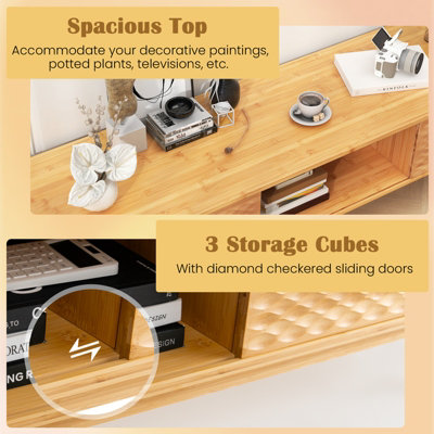 Costway Bamboo TV Stand for 65" TVs 160cm Mid Century Modern TV Console ...