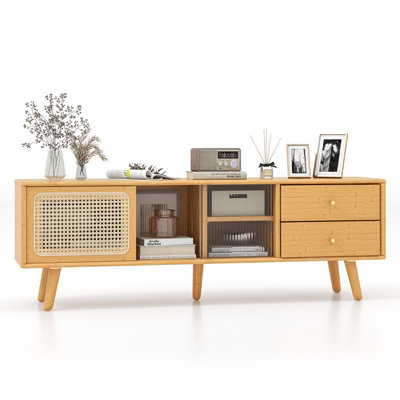 Costway Bamboo TV Stand for TVs up to 65" Modern TV Cabinet Console ...
