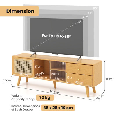 Costway Bamboo TV Stand for TVs up to 65" Modern TV Cabinet Console ...