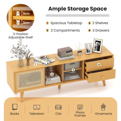 Costway Bamboo TV Stand for TVs up to 65" Modern TV Cabinet Console ...