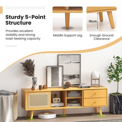 Costway Bamboo TV Stand for TVs up to 65" Modern TV Cabinet Console ...