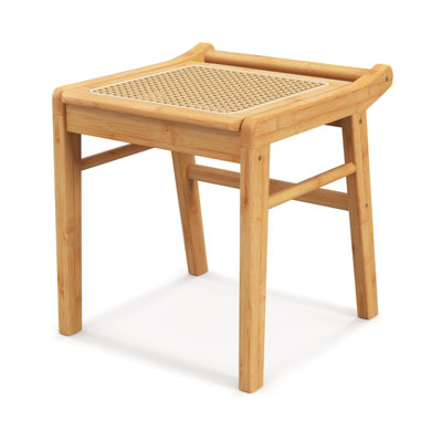 Costway Bamboo Vanity Stool Rattan Top Sitting Stool Footrest