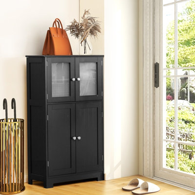 Costway Bathroom Floor Cabinet Freestanding Storage Cupboard W 2 Tempered Glass Doors