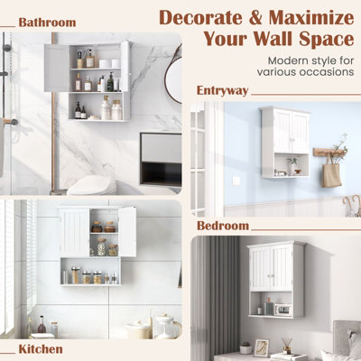 Costway Bathroom Storage Cabinet Wall Mounted Vanity Storage Cupboard w Adjustable Shelf