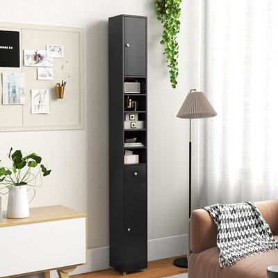 Costway Bathroom Tall Cabinet Slim Freestanding Storage Organizer Cupboard w 2 Doors