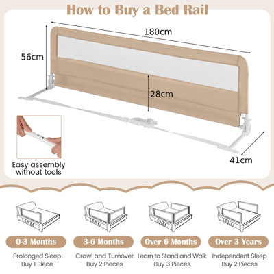 COSTWAY Bed Rail Guard for Toddlers 180CM Foldable Baby Bed Rail w ...