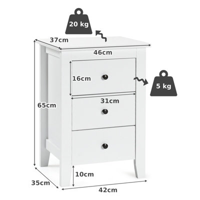 Costway Bedside Table Wooden Nightstand w/3 Drawers Modern ...
