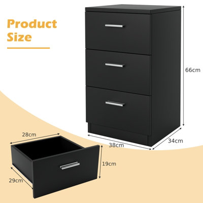 Costway Bedside Table Wooden Nightstand w/3 Drawers Space-saving Night ...