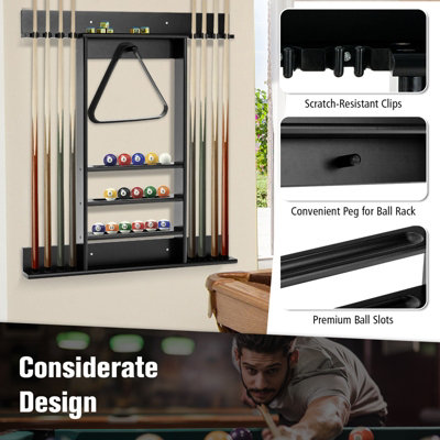 Costway Billiards Pool Cue Rack Wall Mounted Billiard Stick Holder ...