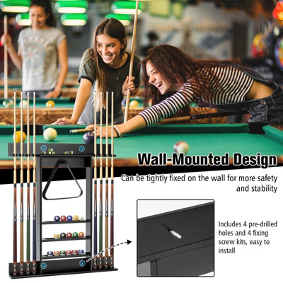 Costway Billiards Pool Cue Rack Wall Mounted Billiard Stick Holder ...