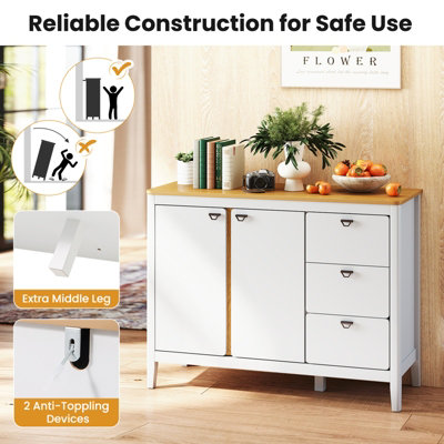 COSTWAY Buffet Cabinet with 3 Drawers Wooden Kitchen Cupboard 2-Door ...