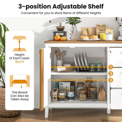 COSTWAY Buffet Cabinet with 3 Drawers Wooden Kitchen Cupboard 2-Door ...